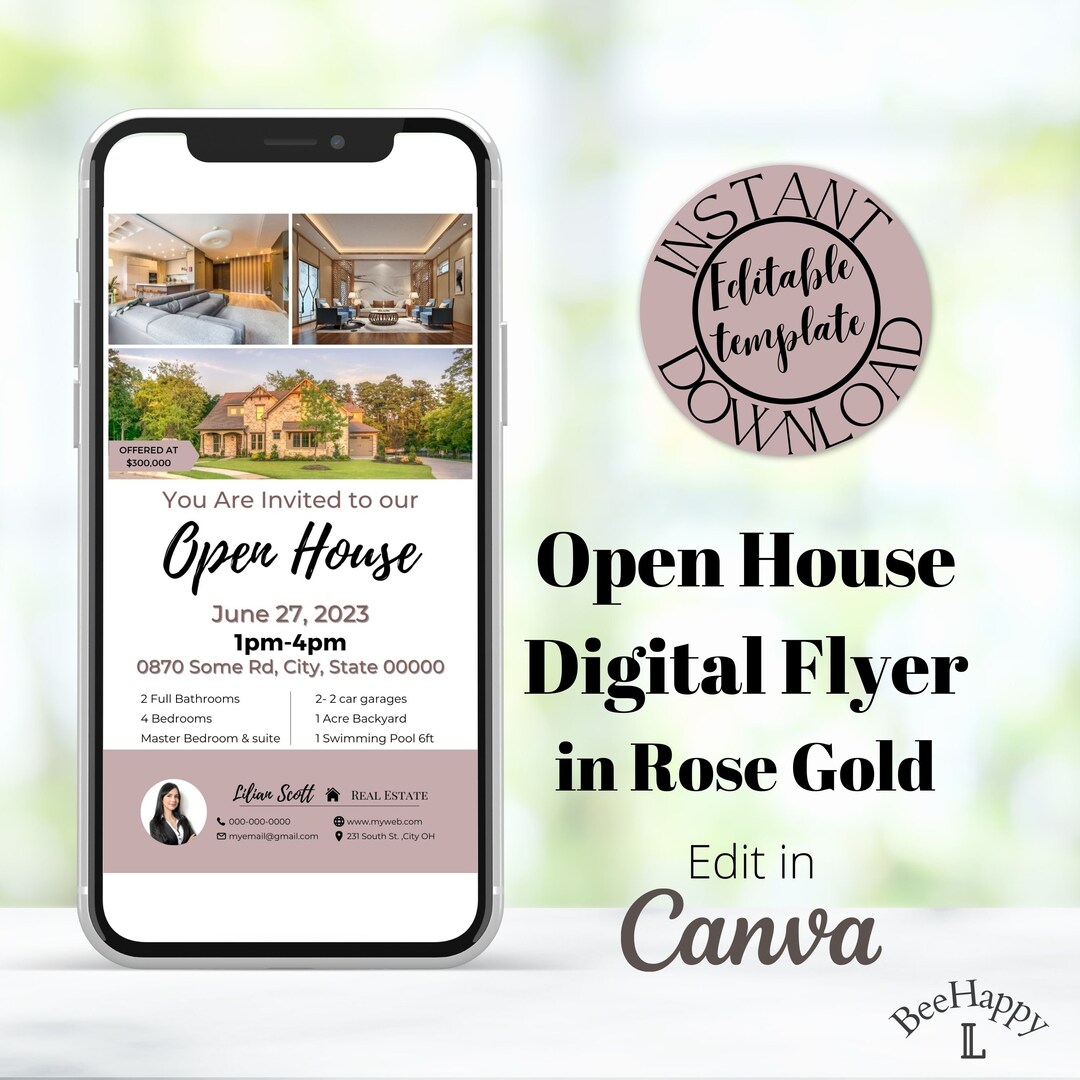Digital Open House Flyer | Textable Open House Invite Template | Open ...