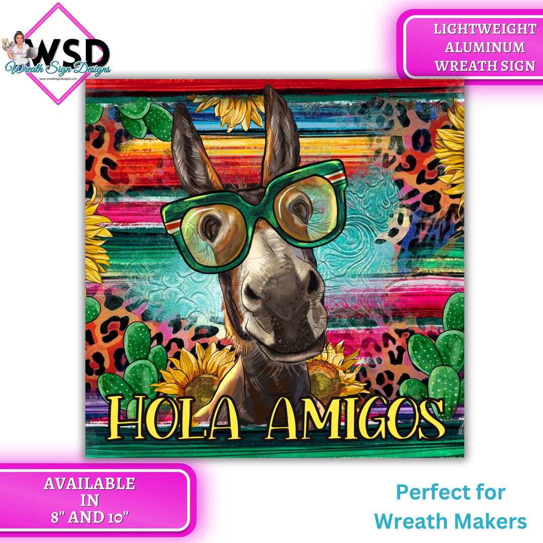 Hola Amigos Fiesta Donkey Wreath Sign for Front Door Wreaths & Home ...