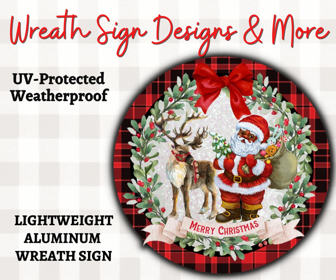 Merry Christmas Dark Skin Santa and Reindeer Sign for Front Door ...