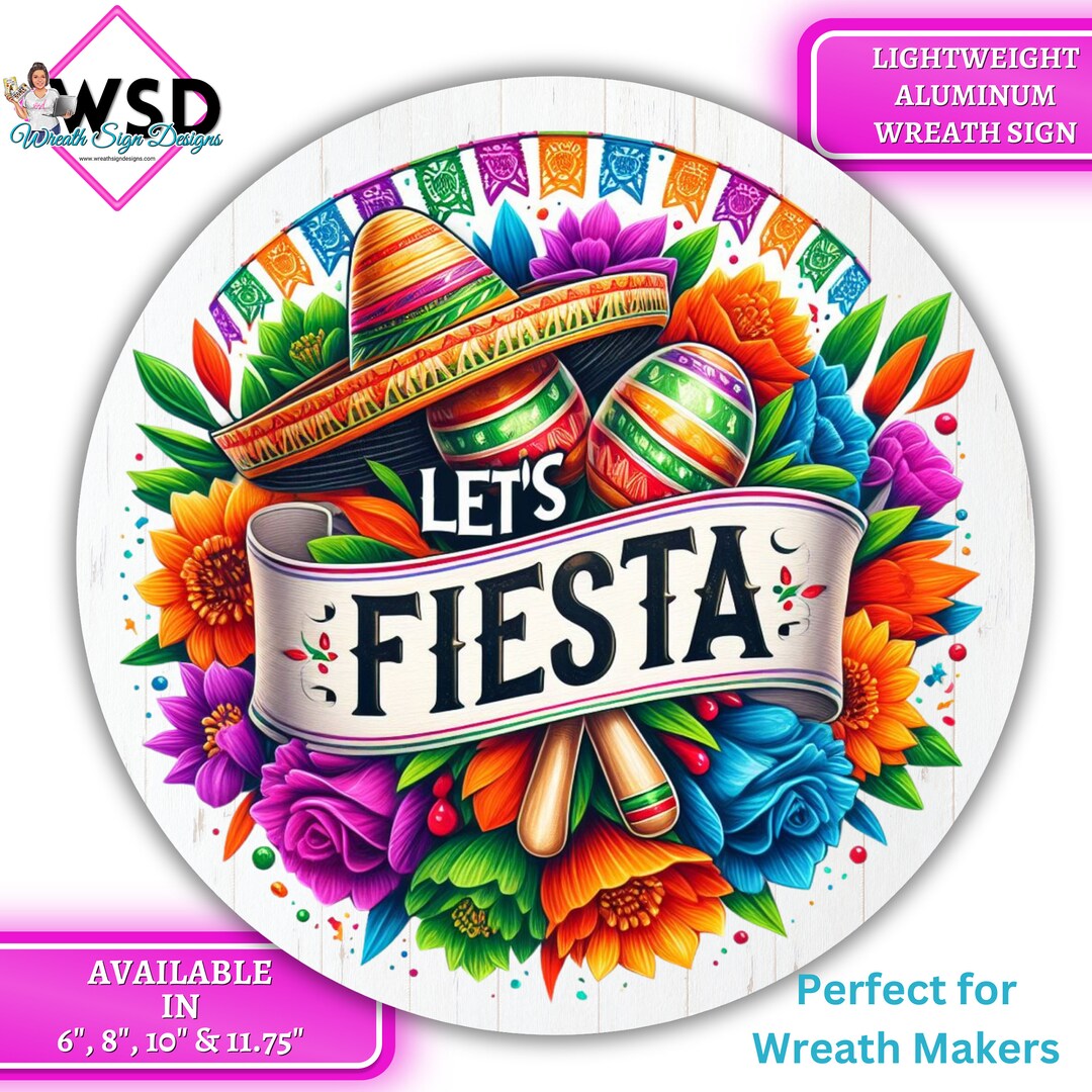 Let's Fiesta Wreath Sign for Front Door Wreaths & Home Decor- Cinco De ...