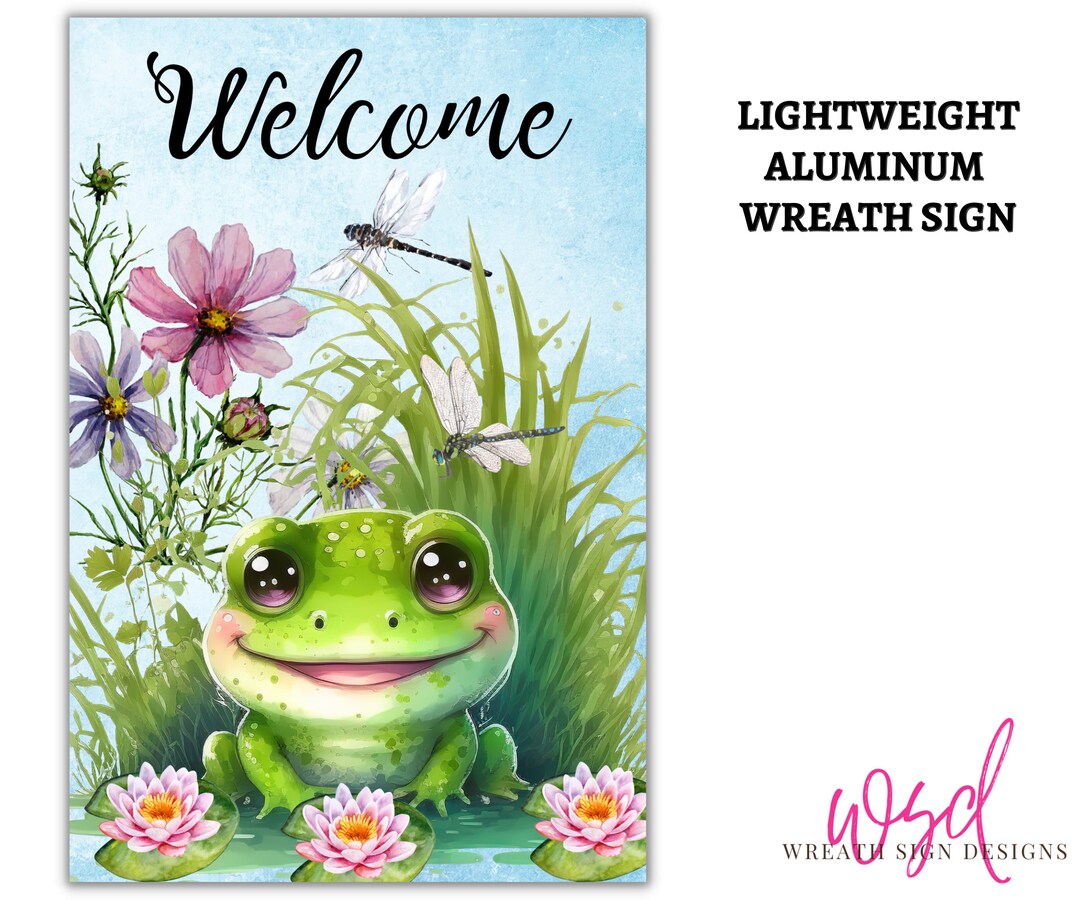 Welcome Frog and Dragonflies - Wreath Sign for Front Door Wreaths ...