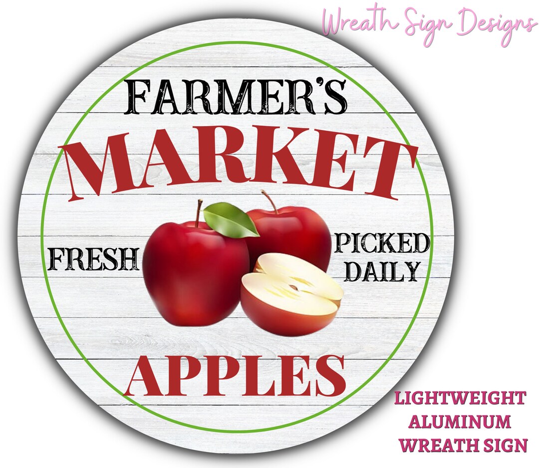 Farmers Market Farm Fresh Apples Wreath Sign for Front Door Apple ...