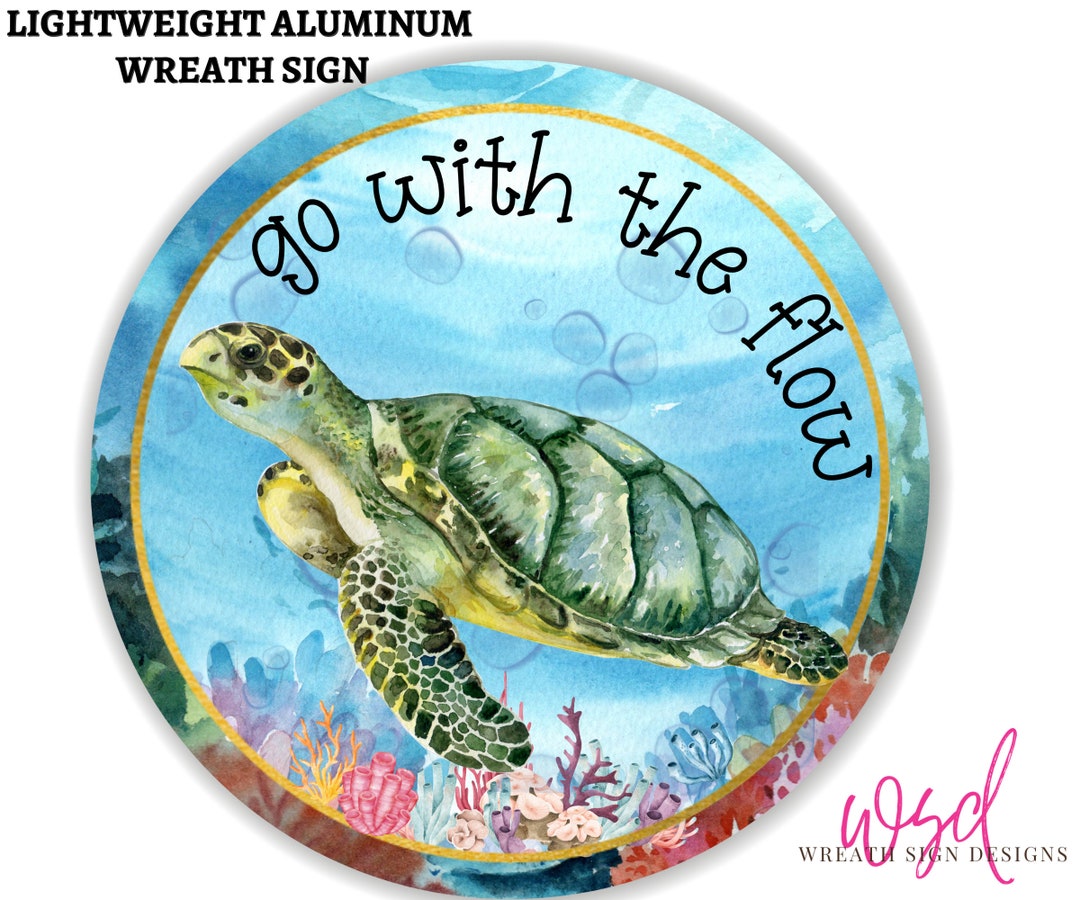 Go With the Flow Summer Sea Turtle Wreath Sign- Summer Wreath Sign for ...