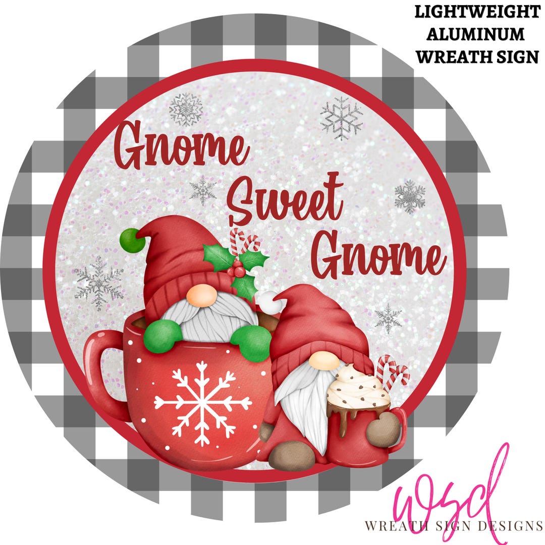 Snuggle up Gnomies Winter Gnomes whimsical Blue and Red Winter Wreath ...