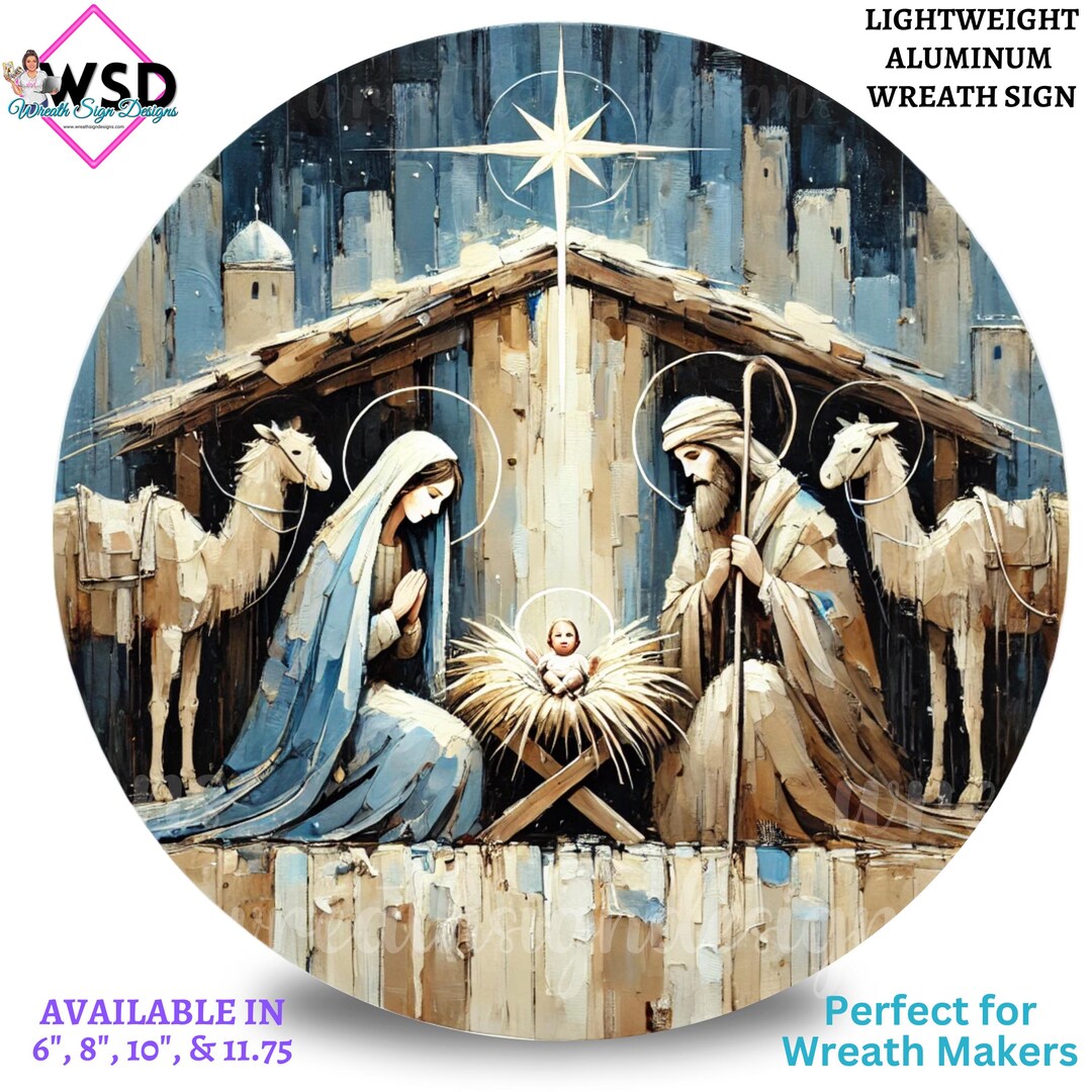 Nativity Mary, Joseph and Baby Jesus Christmas Baby Jesus Metal Wreath ...