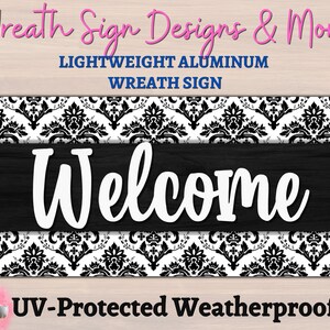 Welcome Demask Monochrome Black and White Metal Wreath Sign - Etsy