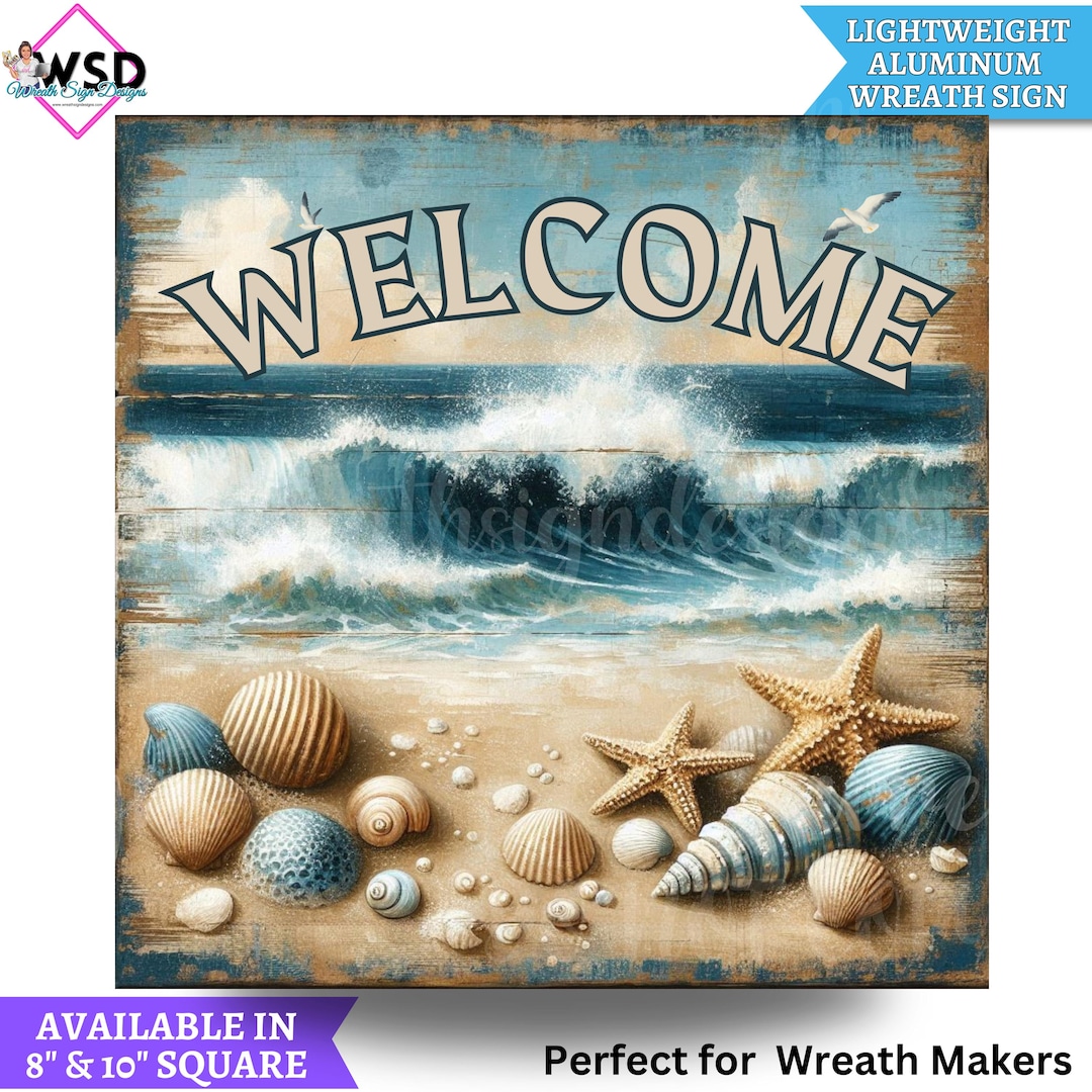 Welcome Summer Nautical Beach and Sea Shells Wreath Sign for Front Door ...