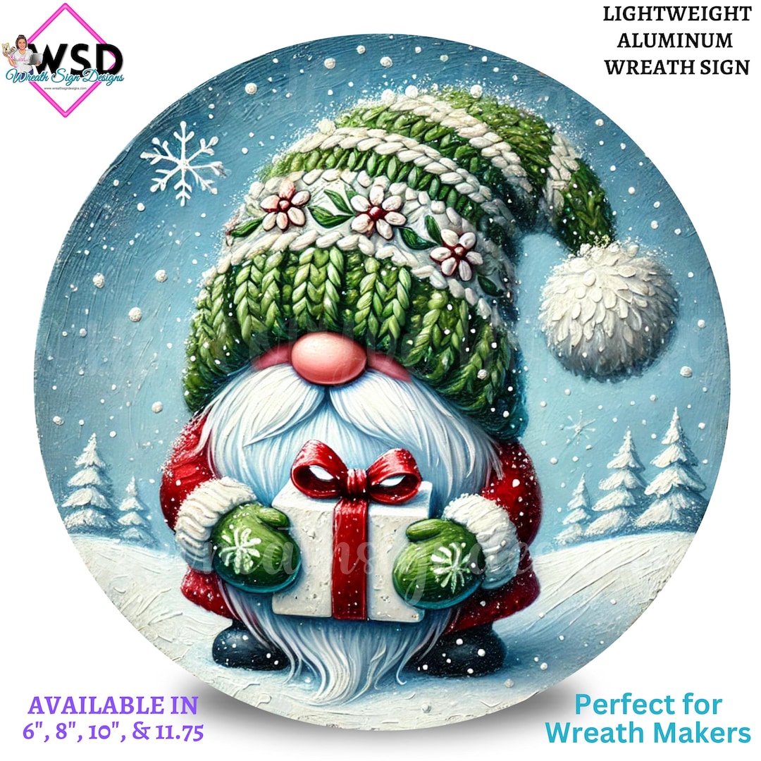 Winter Gnome Red and Green Winter Christmas Wreath Sign for Front Door ...