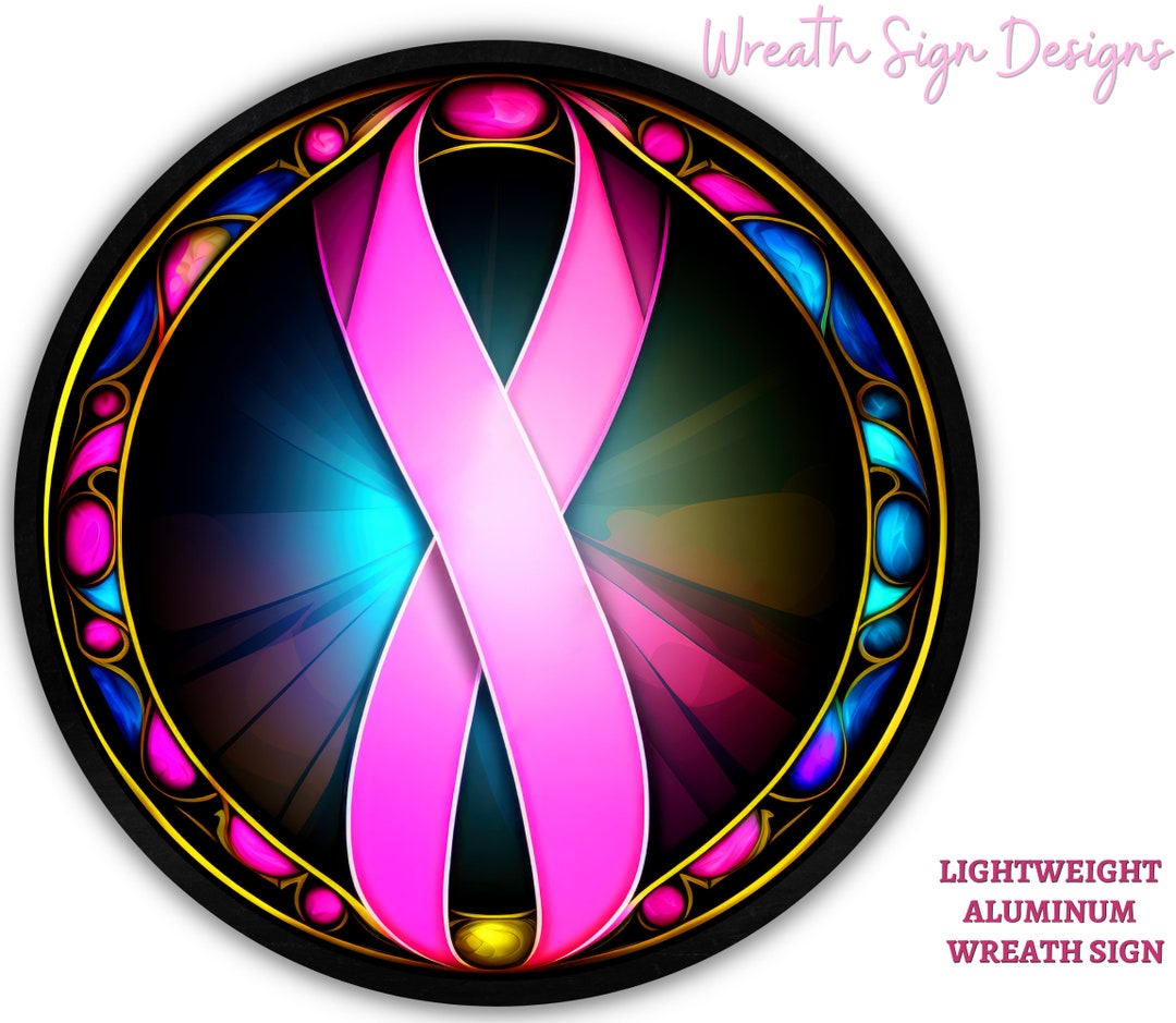 Faux Stained Glass Breast Cancer Awareness Wreath Sign Pink Faith Pink ...