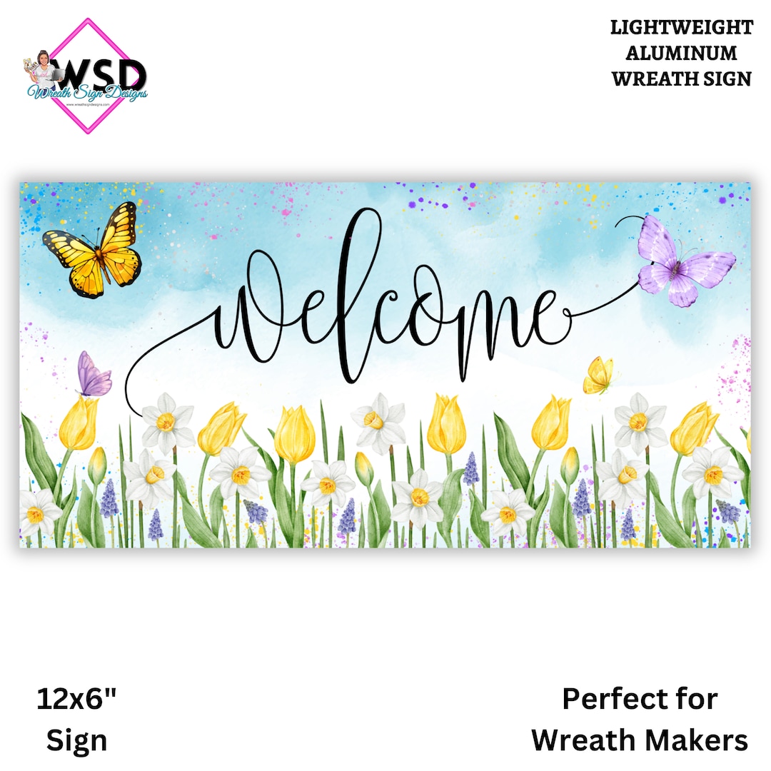 Welcome Spring Daffodils and Butterflies Wreath Sign for Front Door ...