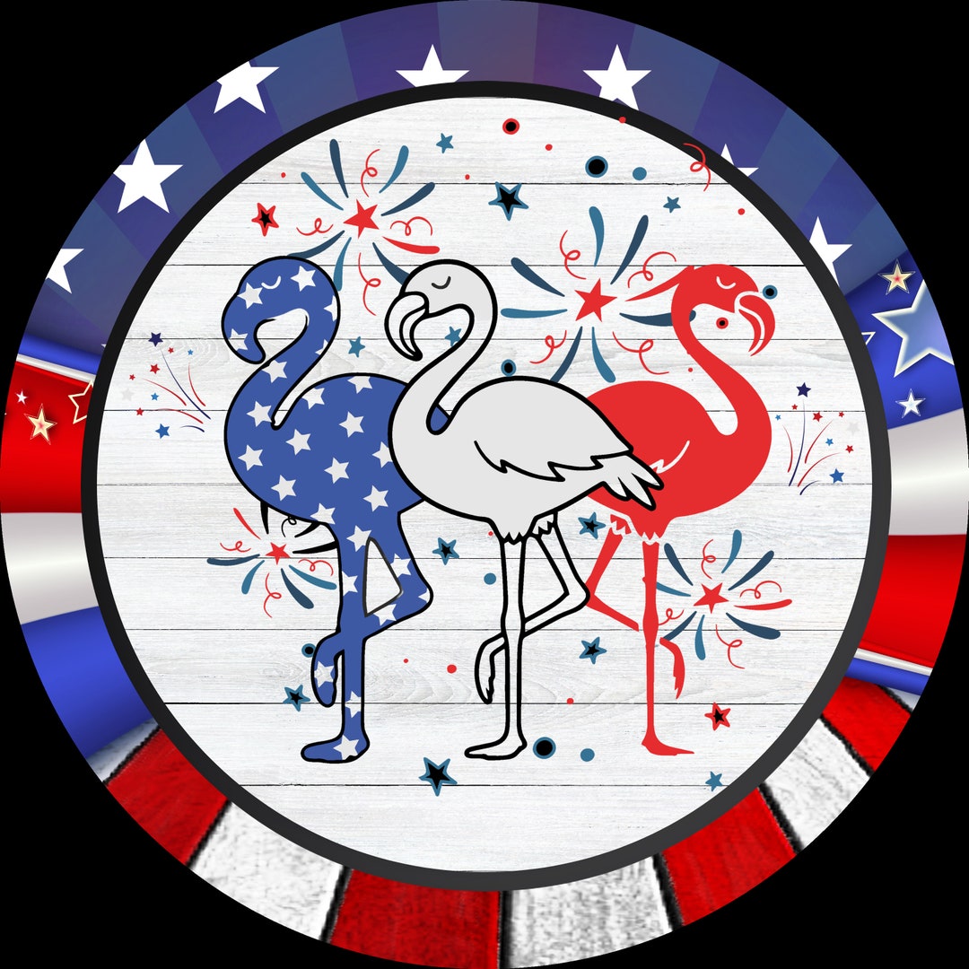 Patriotic Flamingo Summer Red White Blue Patriotic American Fireworks ...