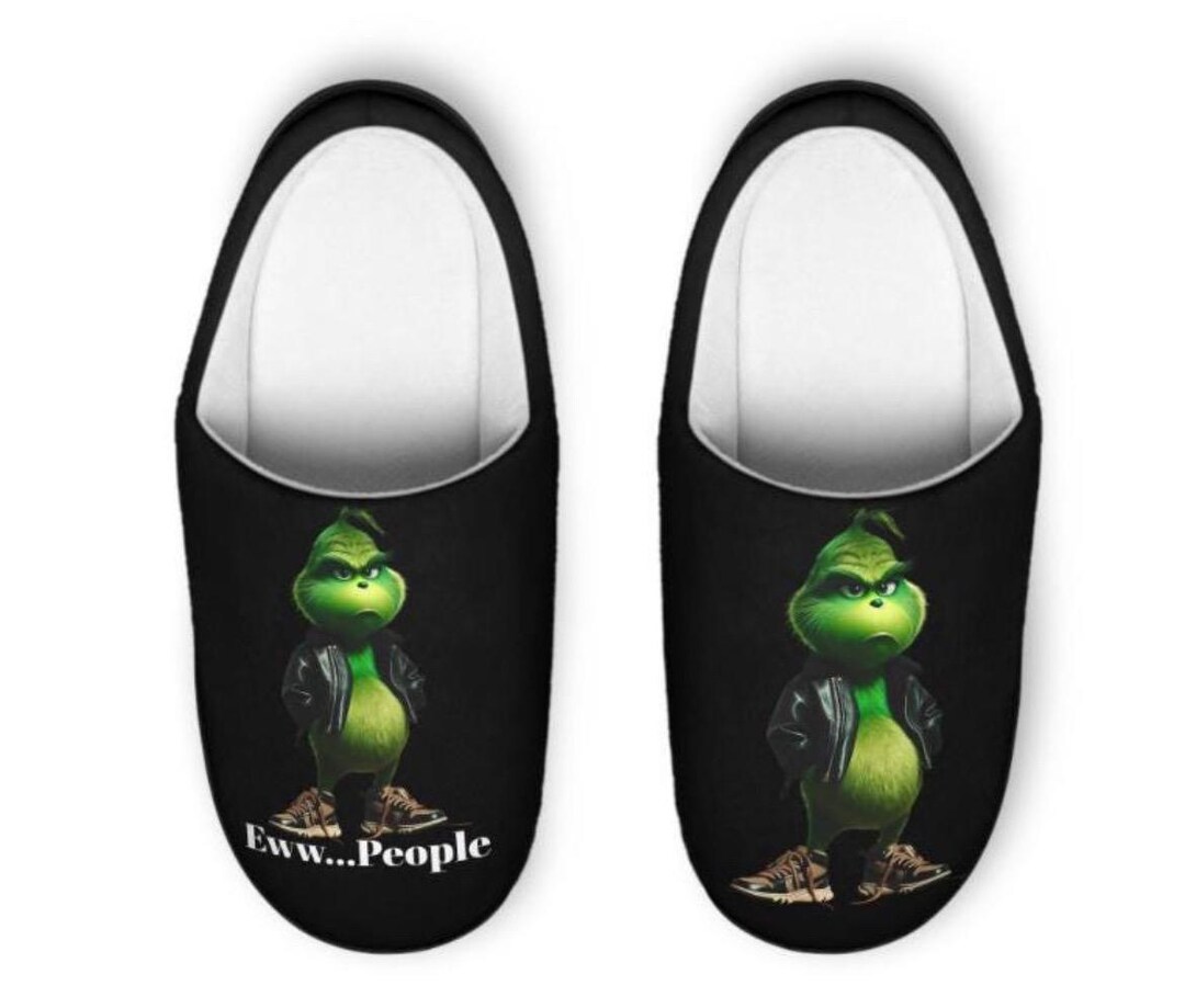 Christmas Grinch-inspired Black Slippers Men's Slippers, Holiday House ...