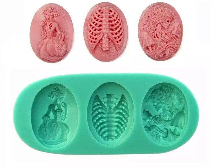 Ribcage Skeleton Skull Silicone Mould, Gothic Polymer Clay Mold, Resin ...