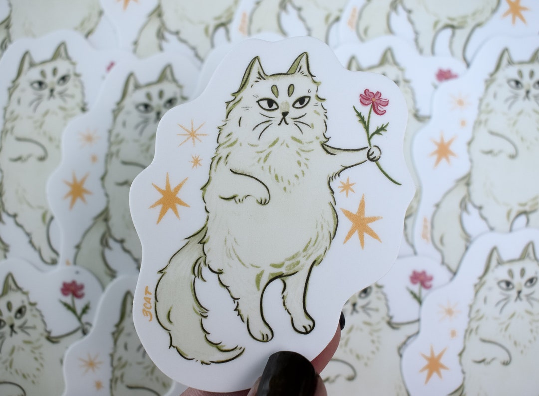 Cat With Flower Sticker / Cat Sticker / Vinyl Sticker / Waterproof ...