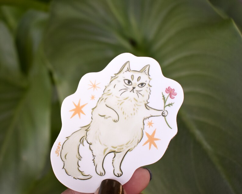 Cat With Flower Sticker / Cat Sticker / Vinyl Sticker / Waterproof ...