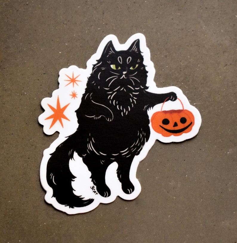 Halloween Cat Sticker / Cat Sticker / Vintage Halloween Sticker/ Vinyl ...