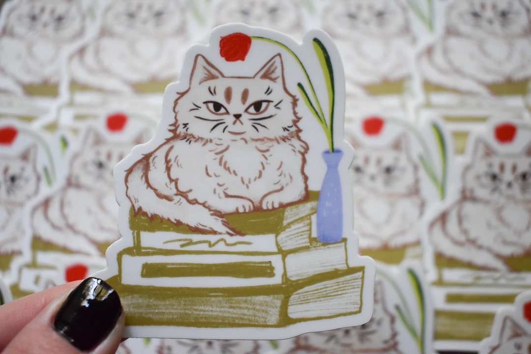 Book Cat Sticker / Cat Sticker / Vinyl Sticker / Waterproof Sticker ...