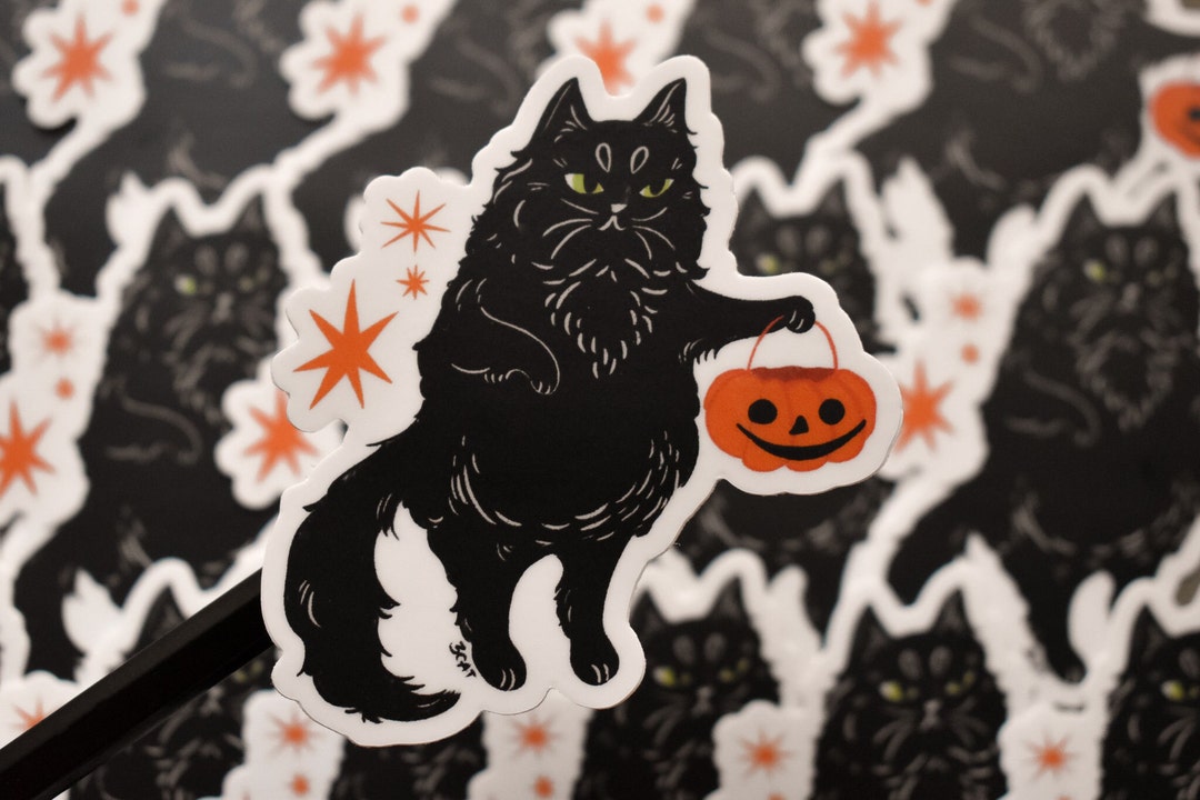 Halloween Cat Sticker / Cat Sticker / Vintage Halloween Sticker/ Vinyl ...