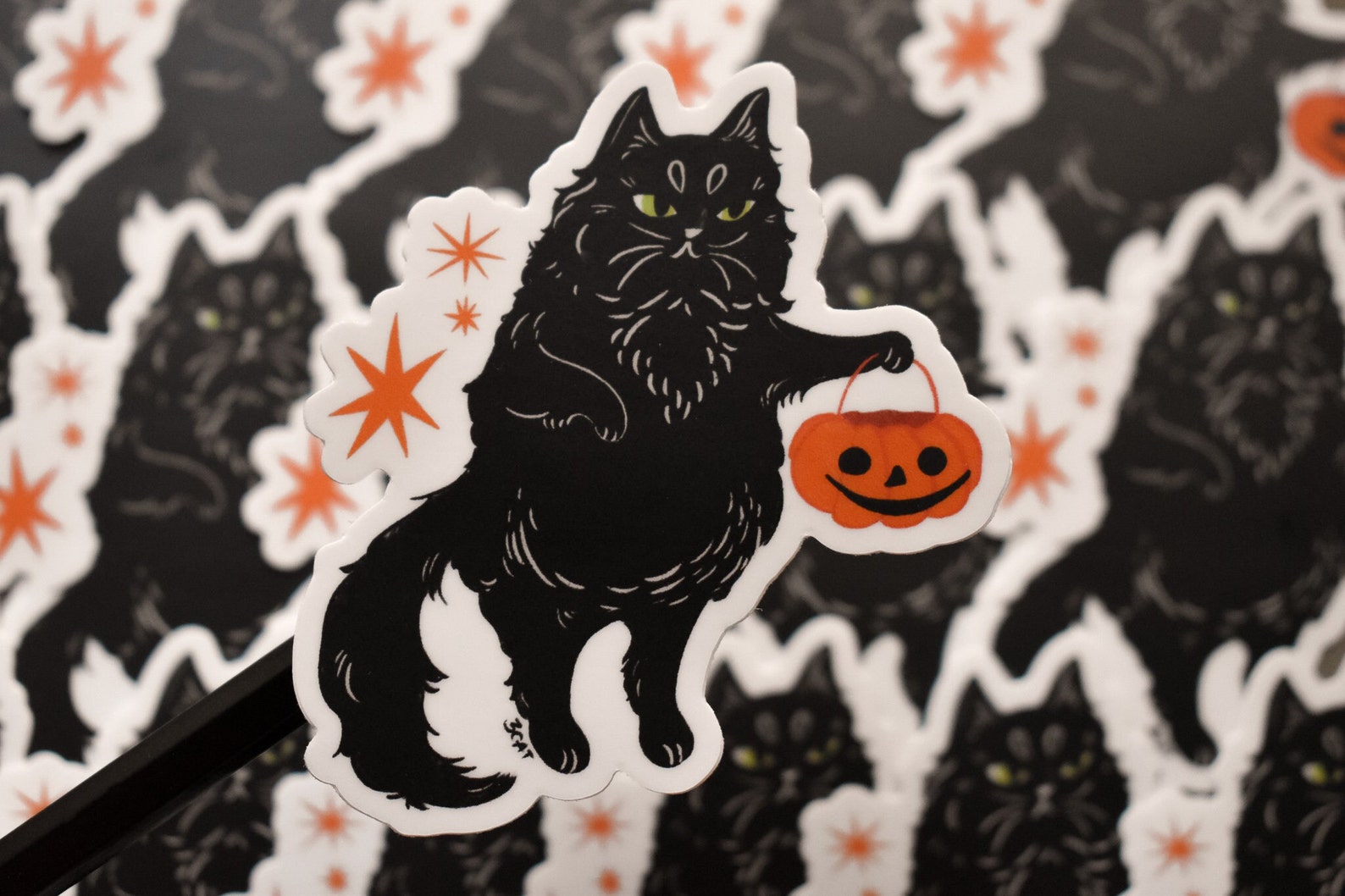 Halloween Cat Sticker / Cat Sticker / Vintage Halloween Sticker/ Vinyl ...