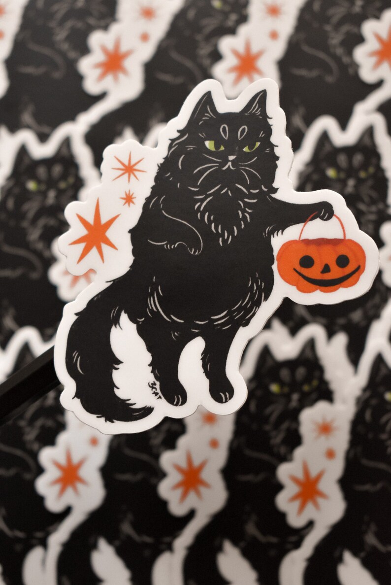 Halloween Cat Sticker / Cat Sticker / Vintage Halloween Sticker/ Vinyl ...