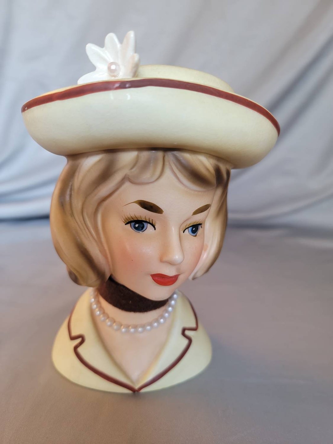 Vintage RELPO Lady Head Vase With White Flower on Hat - Etsy