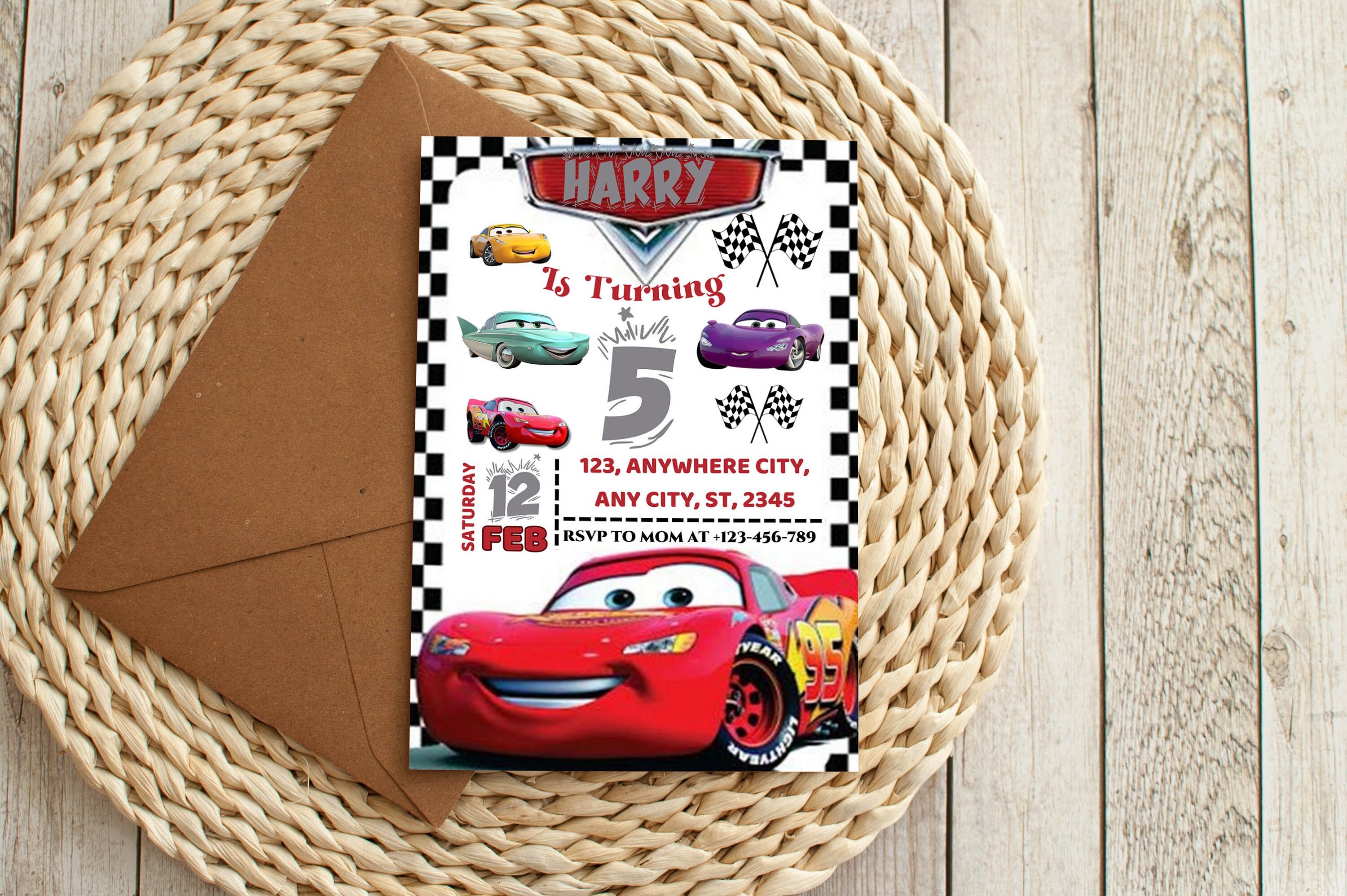 Cars Movie Invite, Cars Birthday Party Invitation, Car Lightning ...