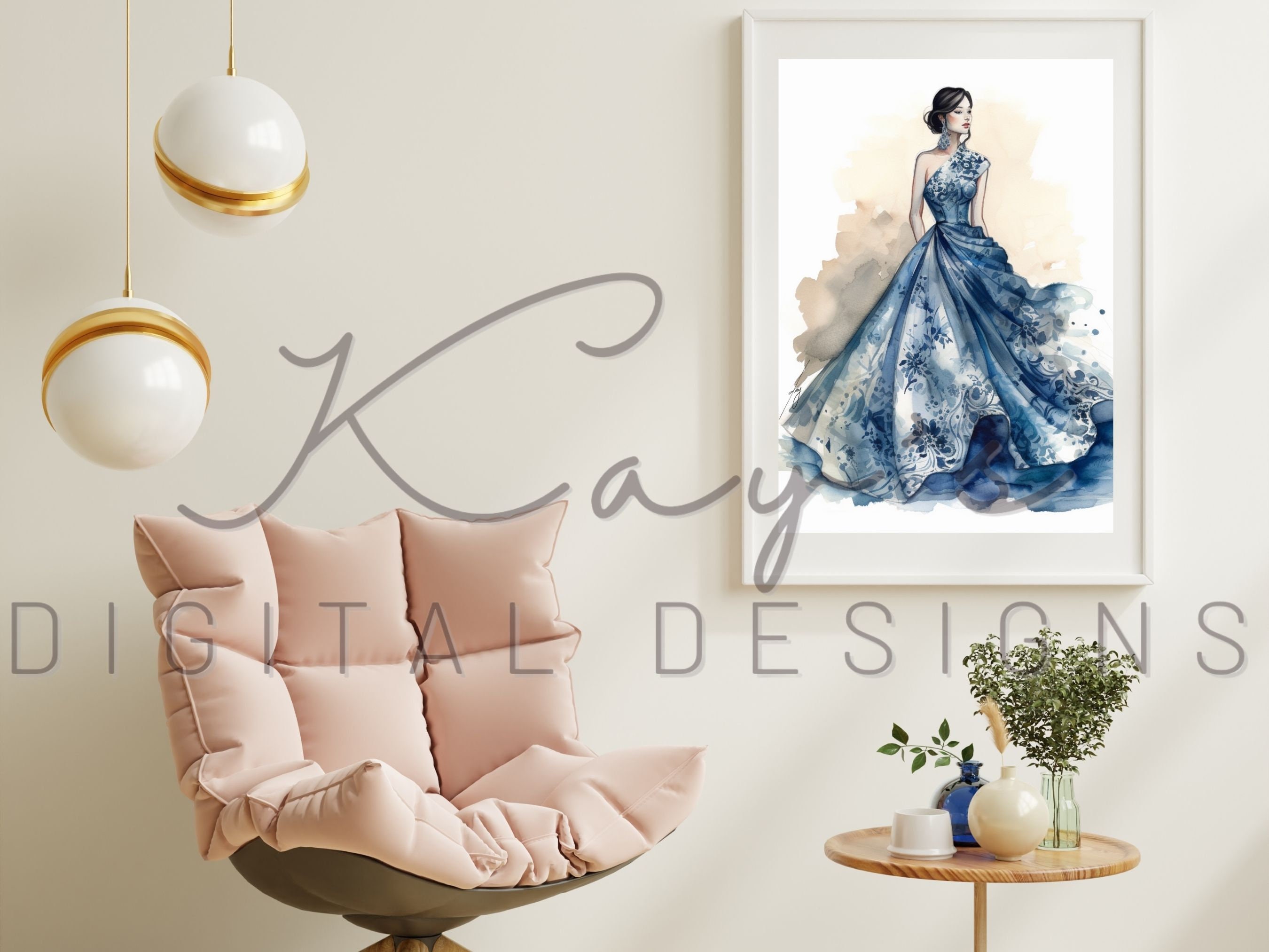 Azure Gown Fashion Illustration Printable Art Download Digital ...