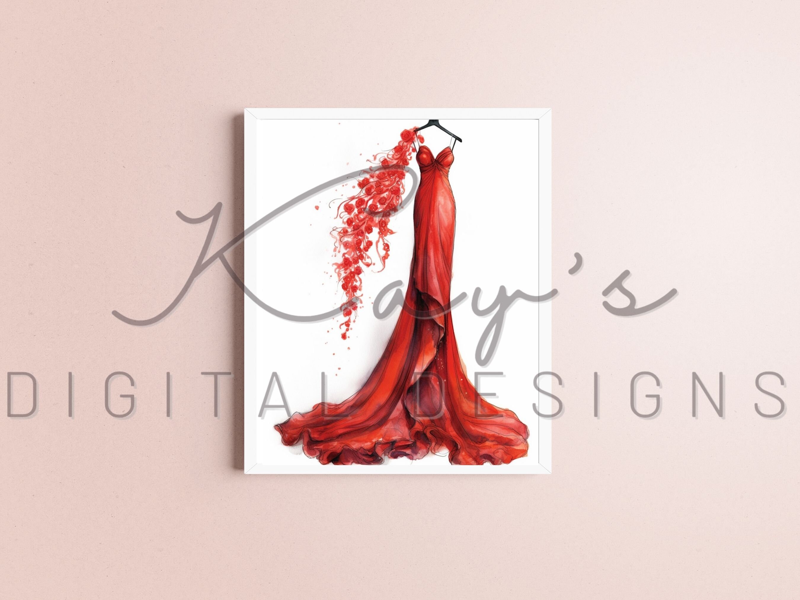Remi Dress Fashion Illustration Art Instant Digital Download Printable Wall Decor Poster Ruby ...