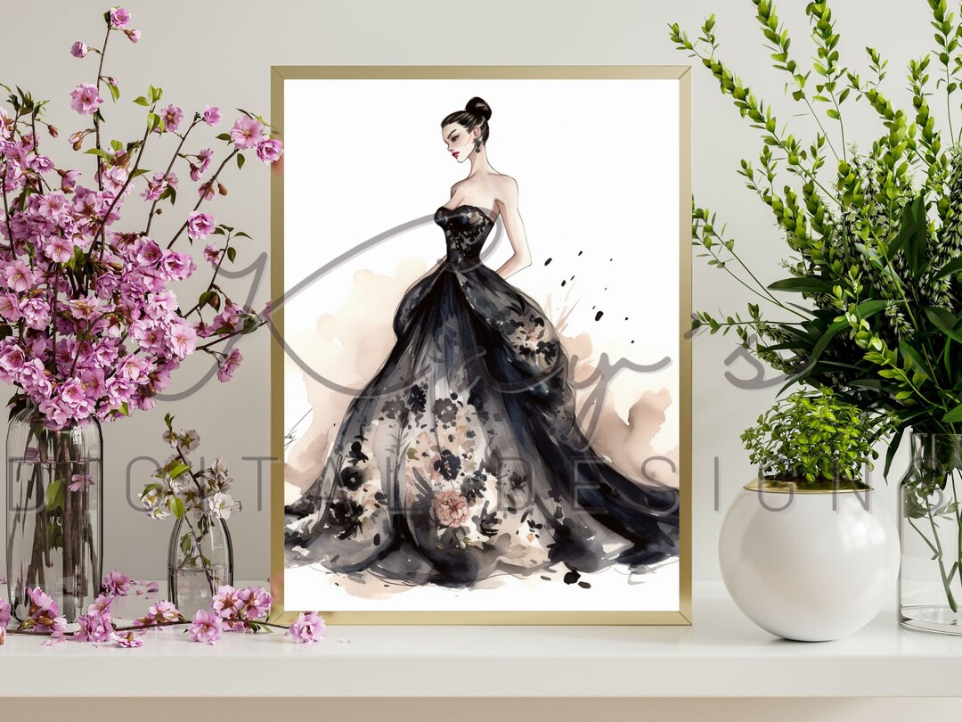 Eclipse Gown Elegant Fashion Illustration Little Black Dress Gift for ...