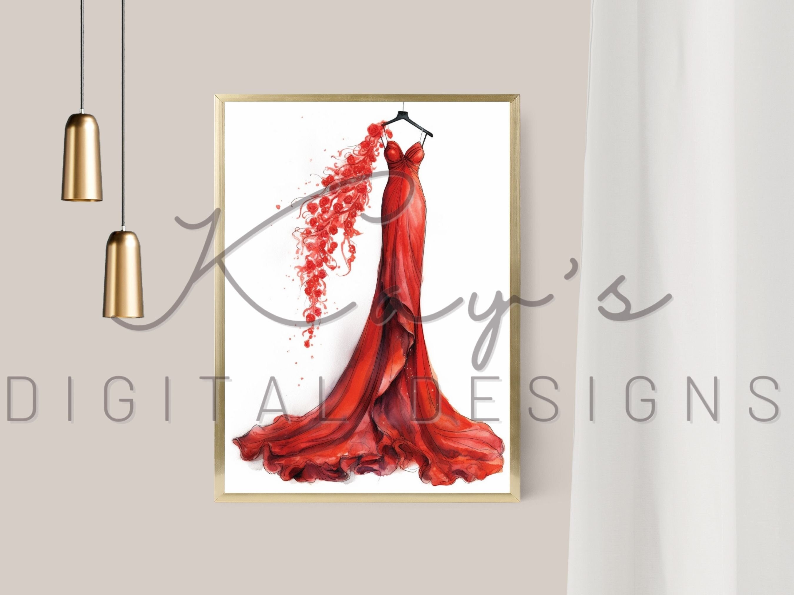 Remi Dress Fashion Illustration Art Instant Digital Download Printable Wall Decor Poster Ruby ...