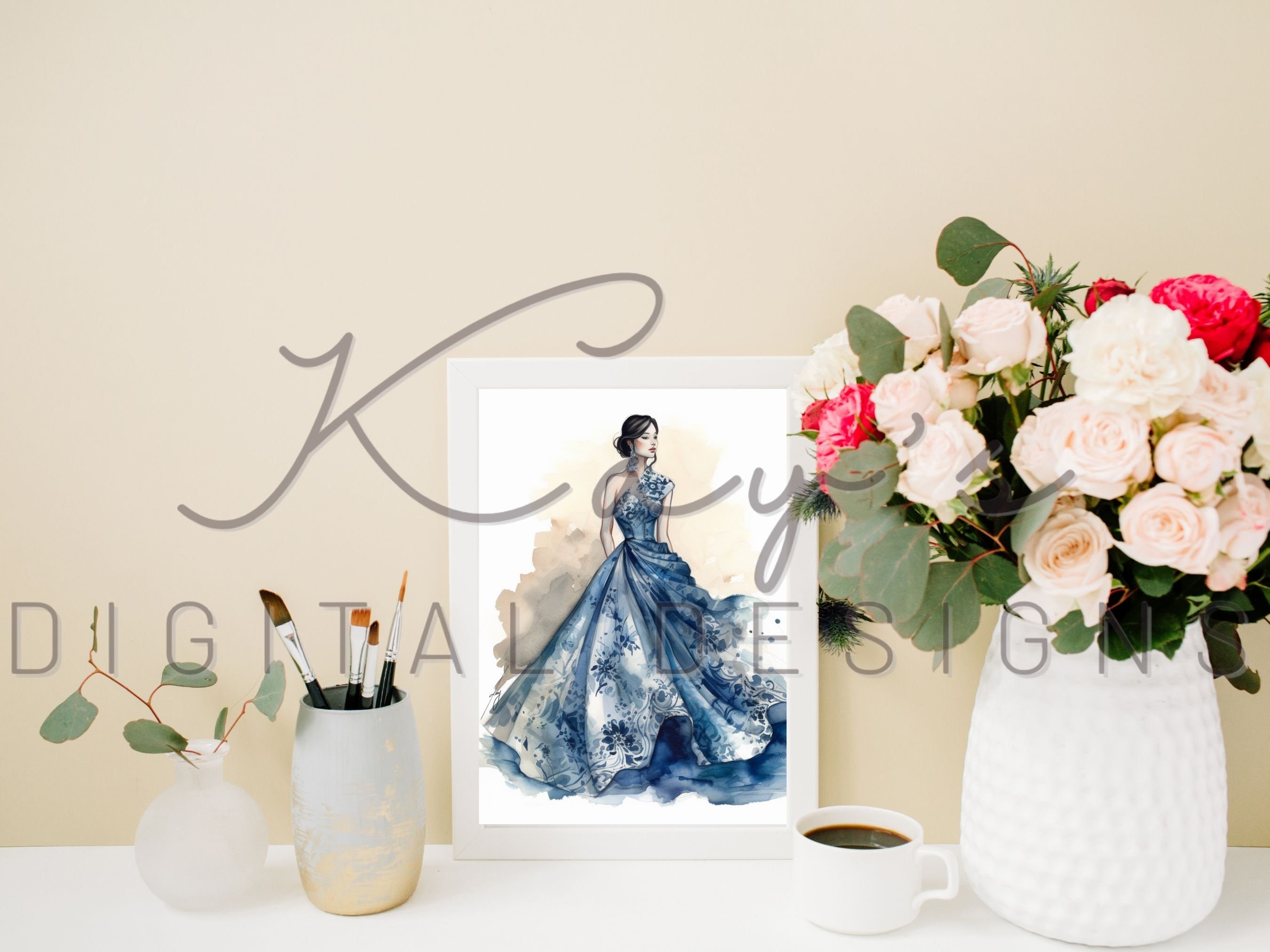 Azure Gown Fashion Illustration Printable Art Download Digital ...