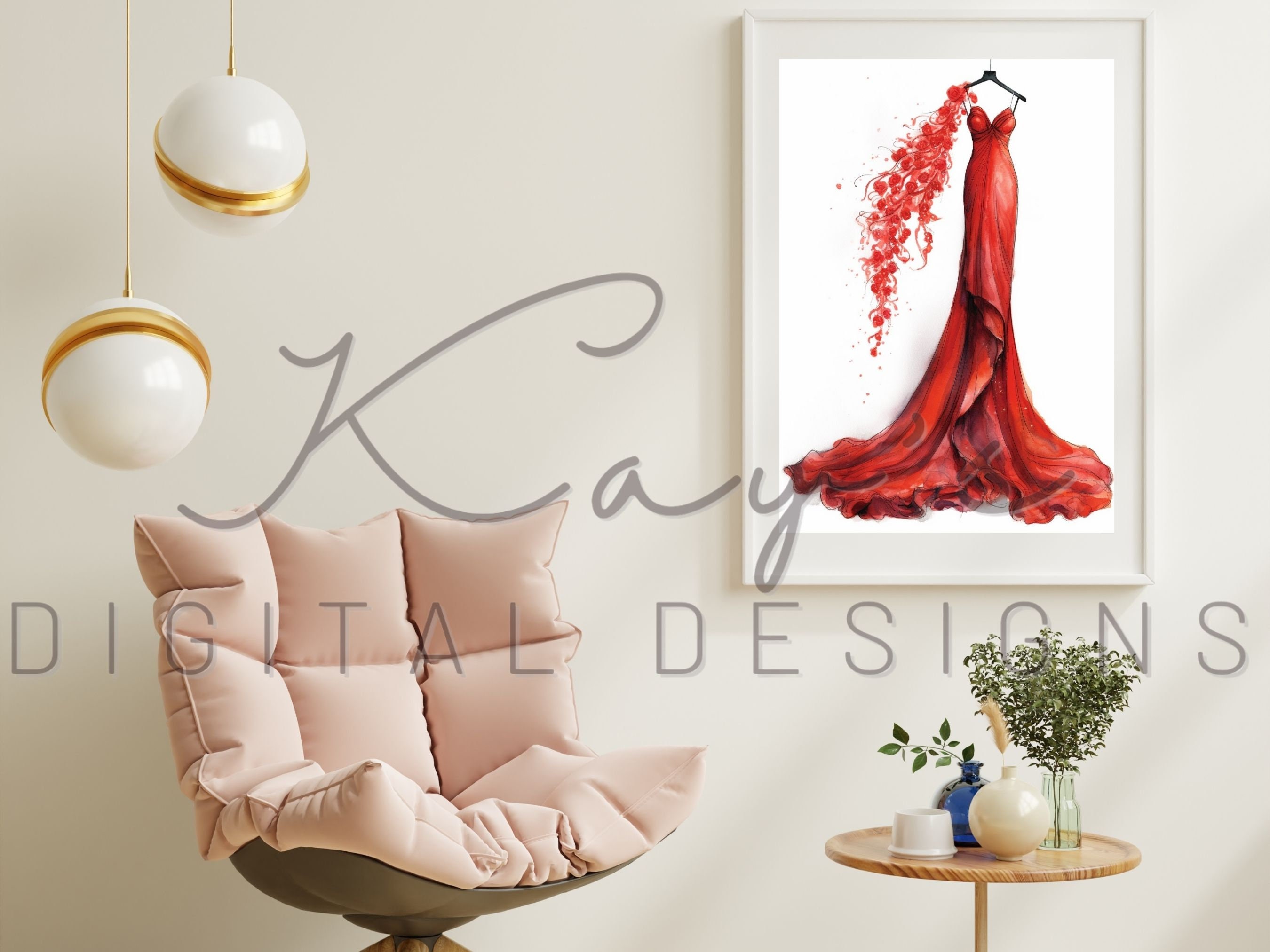 Remi Dress Fashion Illustration Art Instant Digital Download Printable Wall Decor Poster Ruby ...