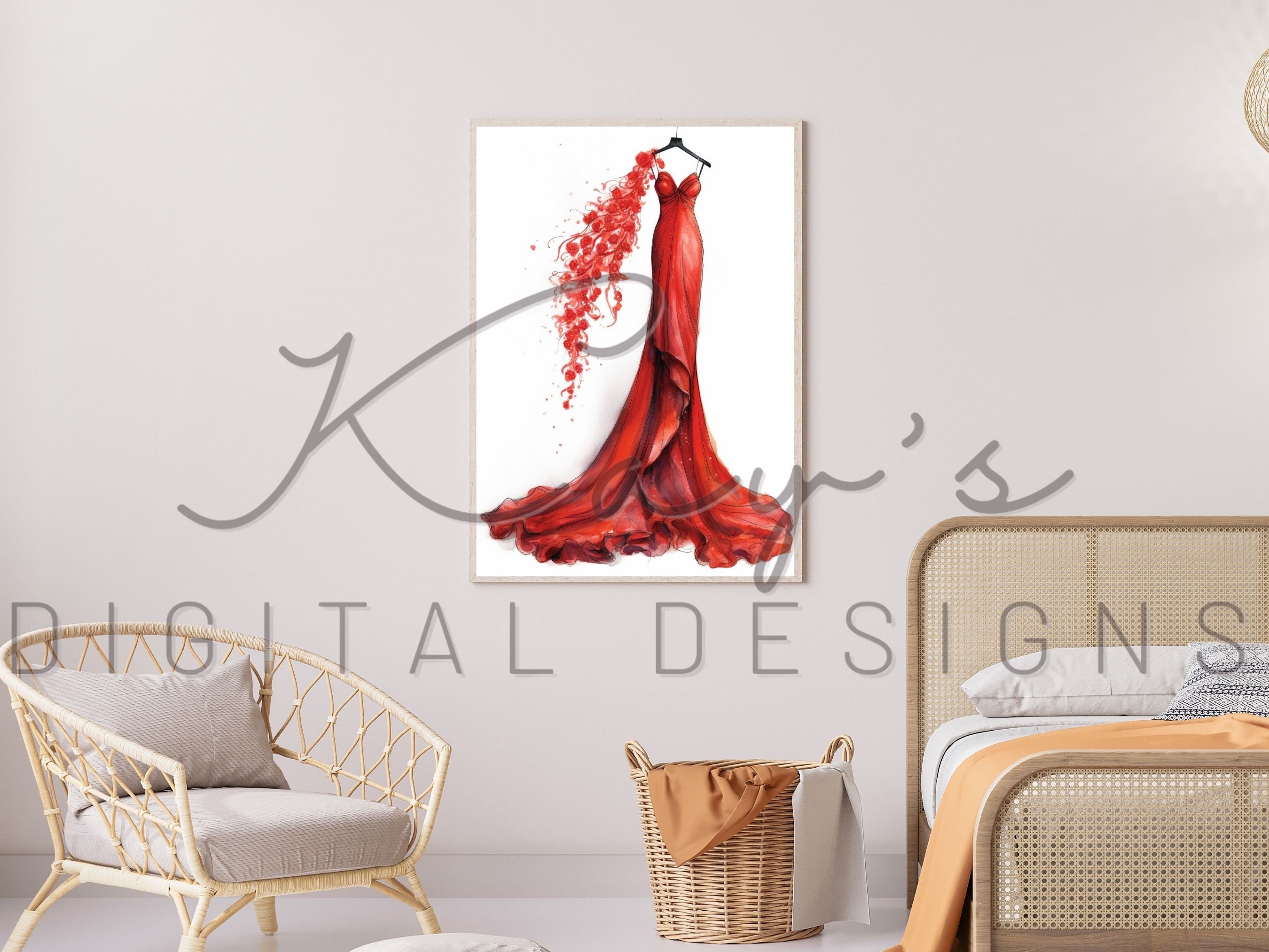 Remi Dress Fashion Illustration Art Instant Digital Download Printable Wall Decor Poster Ruby ...