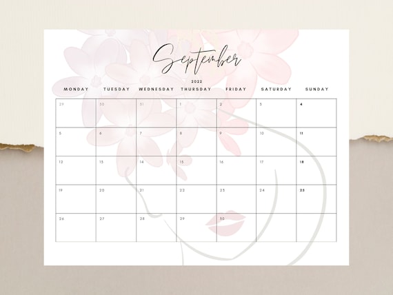 2022 PDF Printable Calendars Monthly Calendar Only September - Etsy