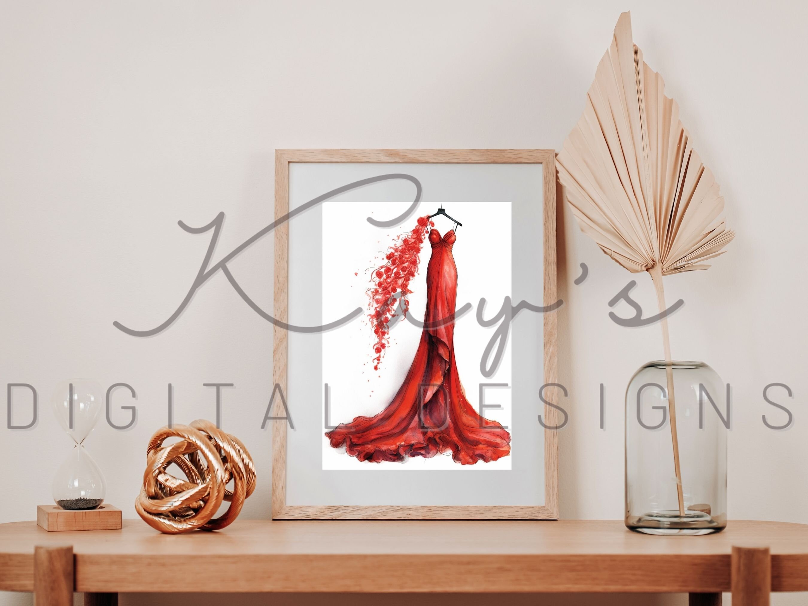 Remi Dress Fashion Illustration Art Instant Digital Download Printable Wall Decor Poster Ruby ...