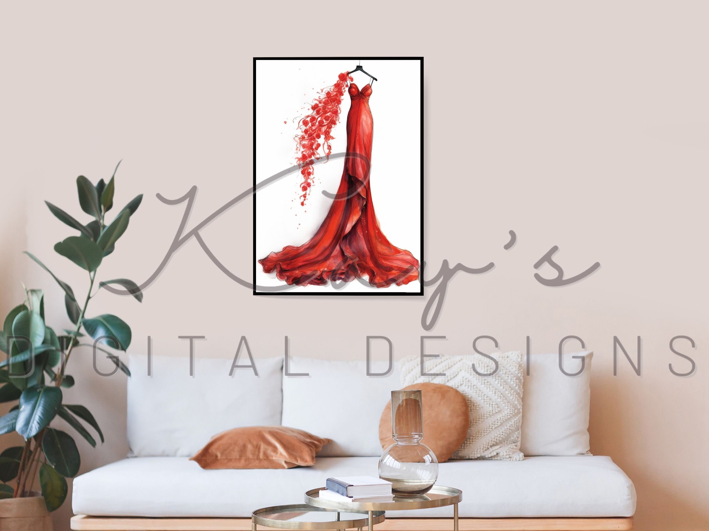 Remi Dress Fashion Illustration Art Instant Digital Download Printable Wall Decor Poster Ruby ...