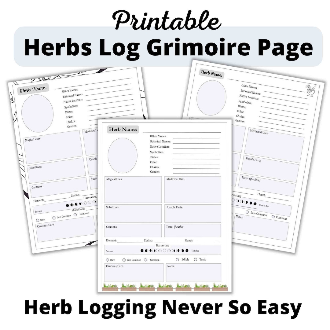 Herbs Journal Page, Herb Template,printable Herbs, Herbology Printable ...