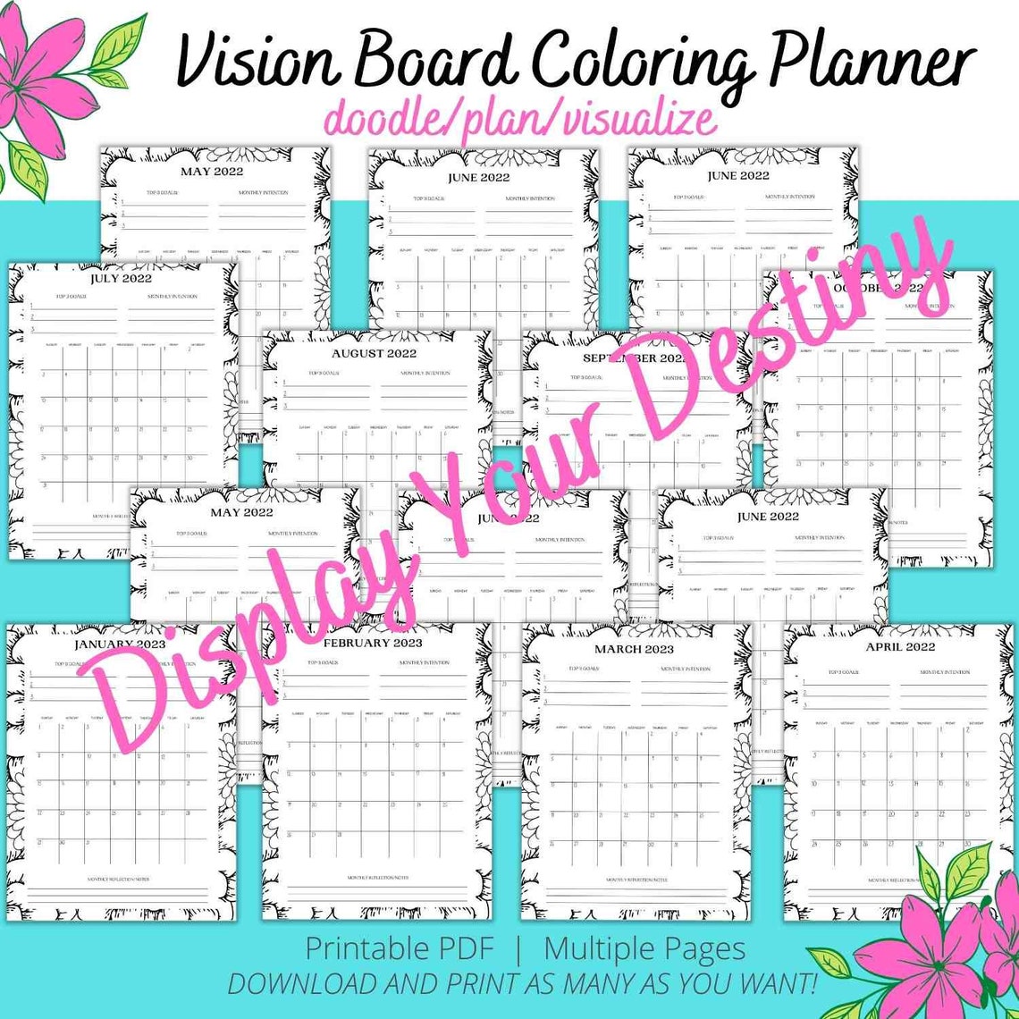 Display Your Destiny Planner & Vision Board Printable With Coloring ...