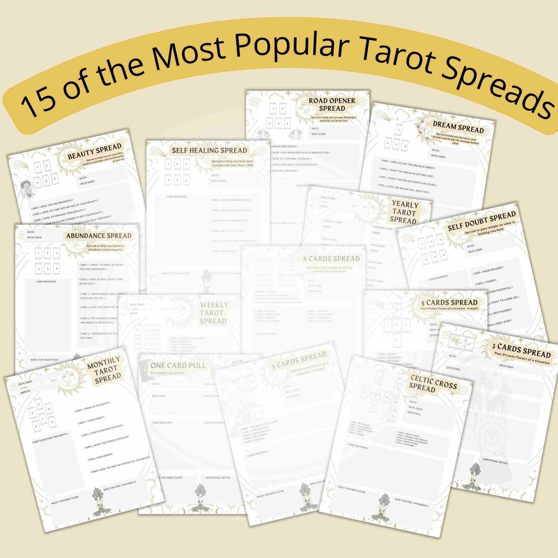 15 TAROT SPREAD EXAMPLES Cheat Sheet, Tarot Spread Guide, Tarot Cheat ...