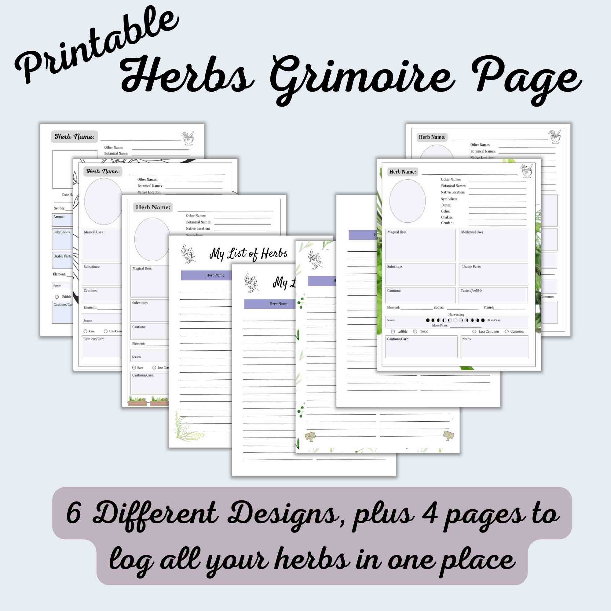 Herbs Journal Page, Herb Template,printable Herbs, Herbology Printable ...