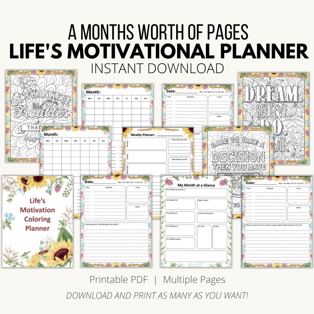 Life Motivational Planner With Coloring Pages - Etsy