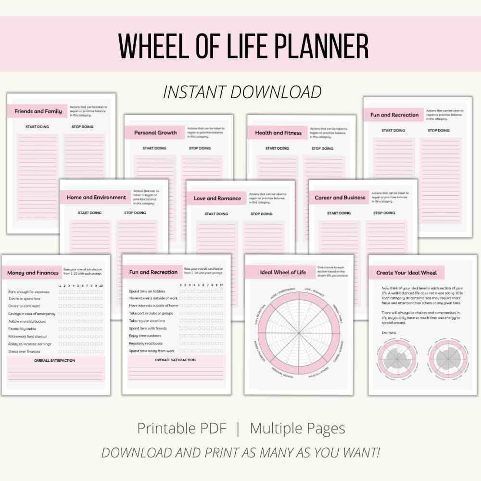 Wheel of Life Printable Planner, Life Circle, Self Improvement, Self ...