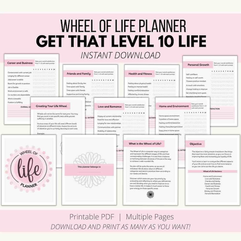 Wheel of Life Printable Planner, Life Circle, Self Improvement, Self ...