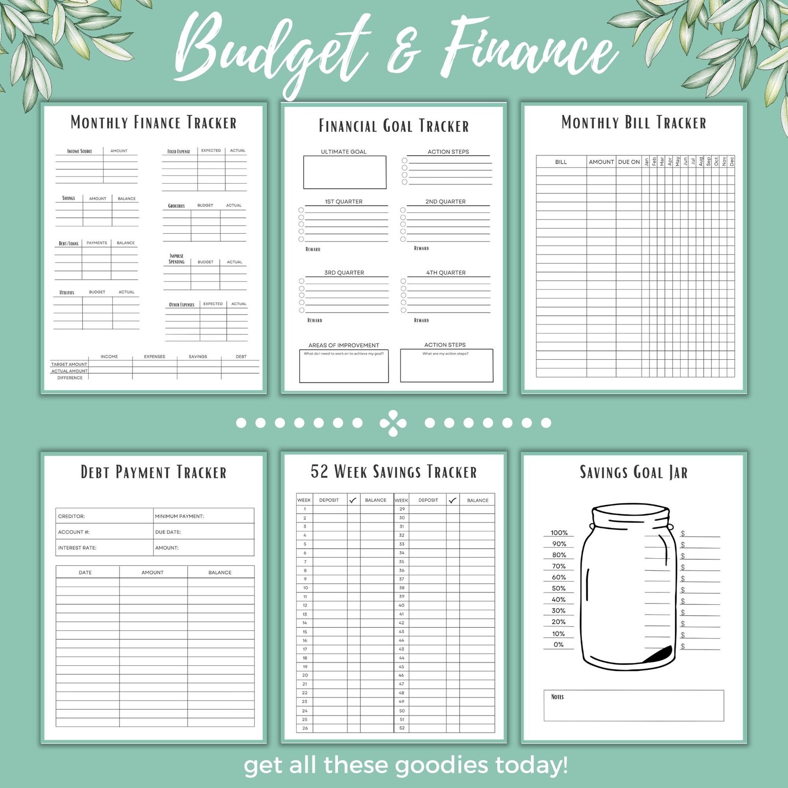 Finance Planner BUNDLE Budget Planner Templates, Financial Savings ...
