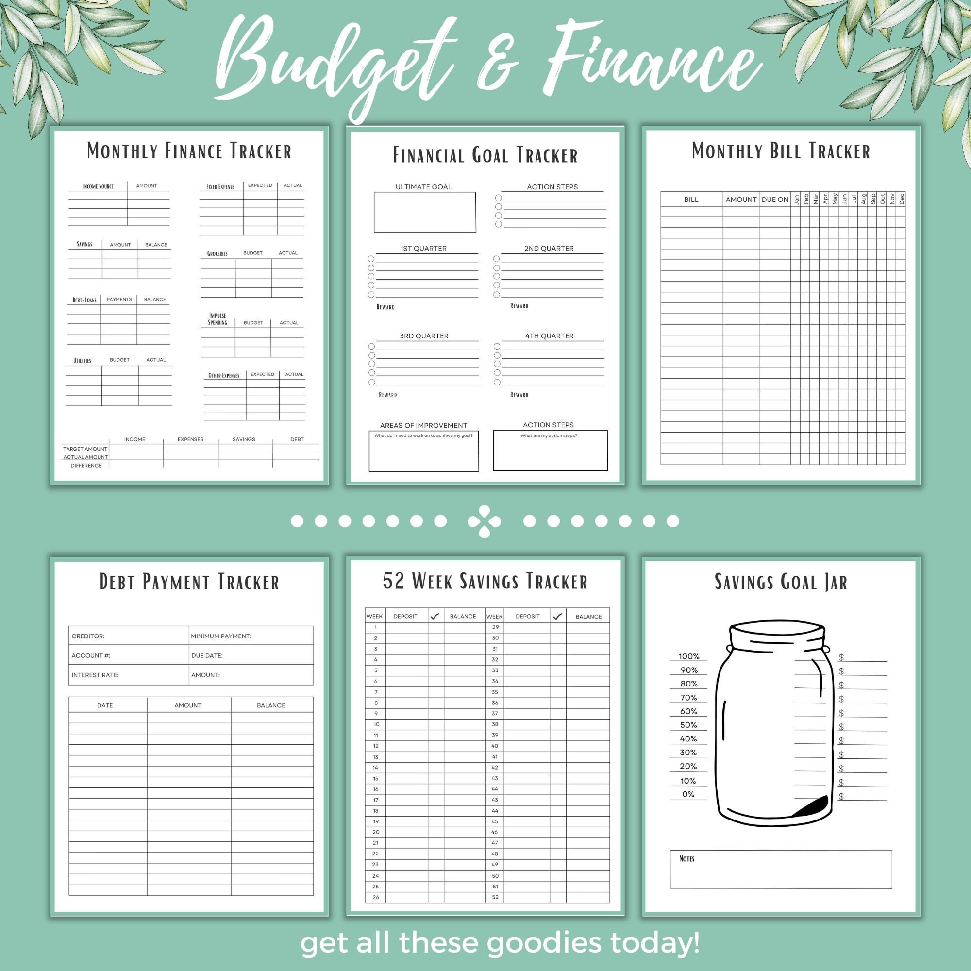 Finance Planner BUNDLE Budget Planner Templates, Financial Savings ...