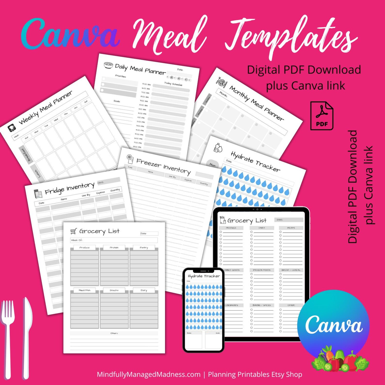 Editable Meal Planner in Canva | Canva Template Pack | Recipe Templates ...
