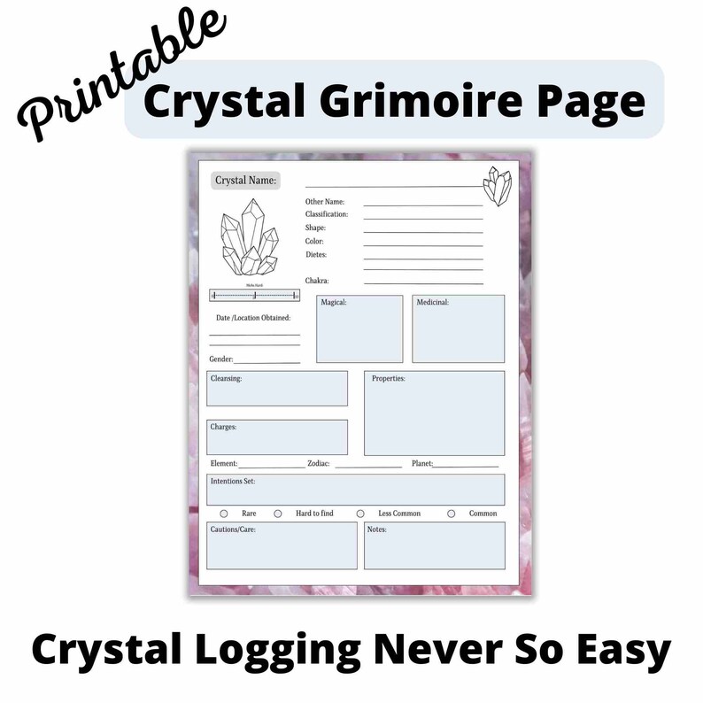Crystal Worksheet| Blank Grimoire Page | Magic| Witchcraft Basics ...