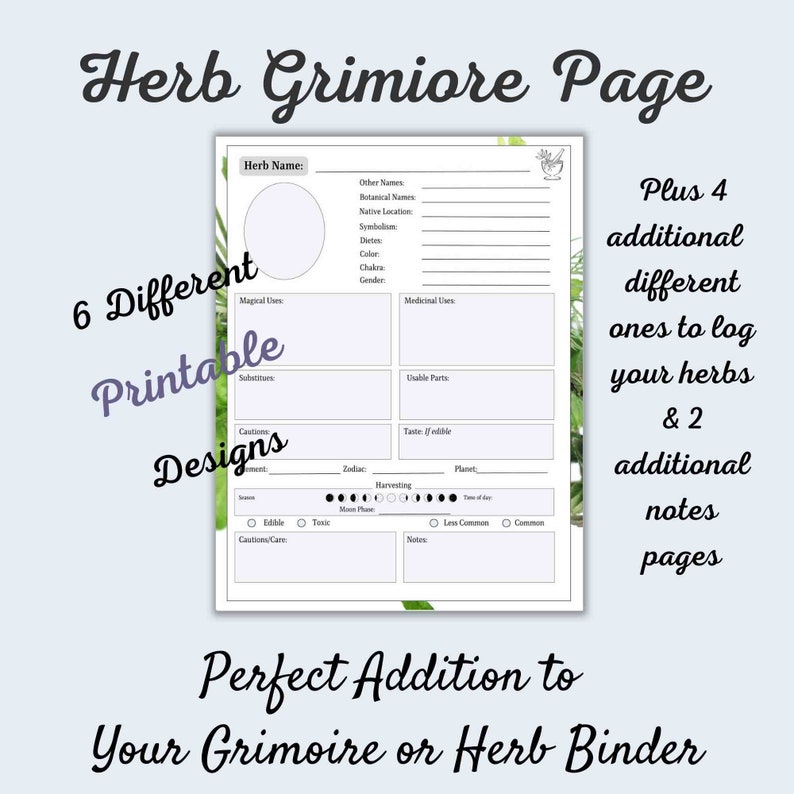 Herbs Journal Page, Herb Template,printable Herbs, Herbology Printable ...