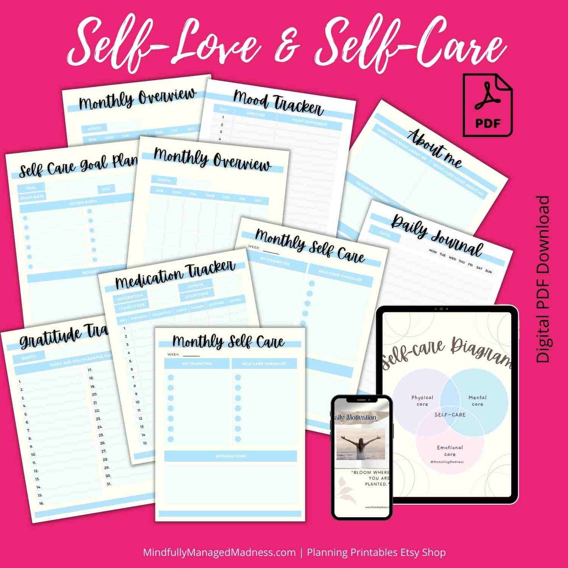 Self Love Self Care Printable Worksheets, Journal,planner, Mental ...