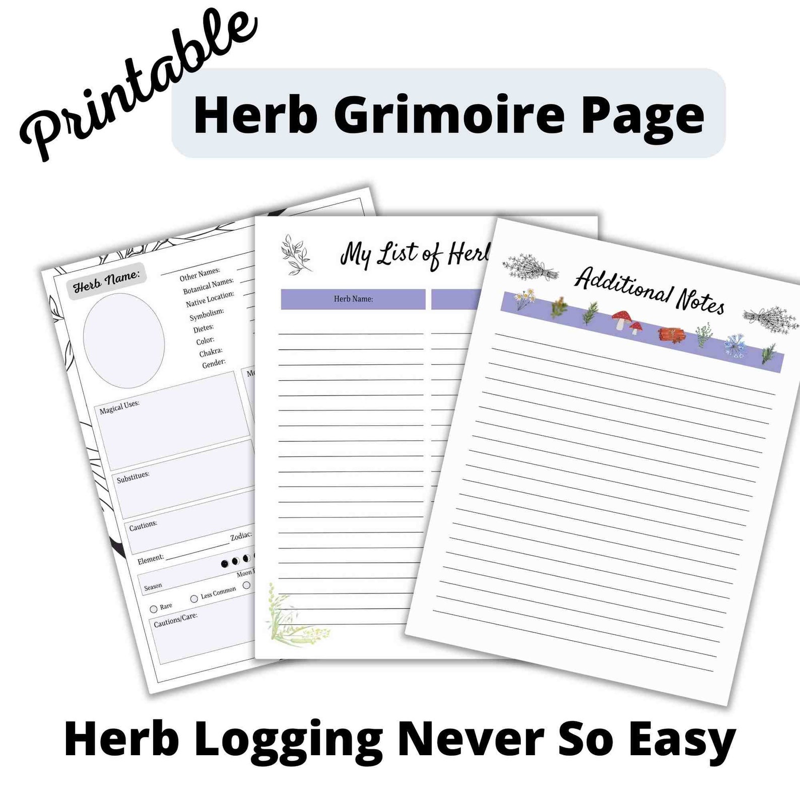 Herbs Journal Page, Herb Template,printable Herbs, Herbology Printable ...